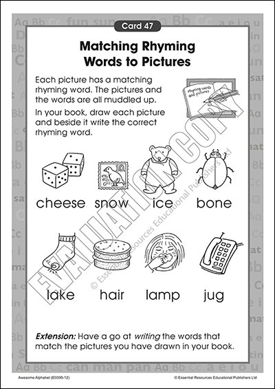 Matching Rhyming Pictures Worksheets